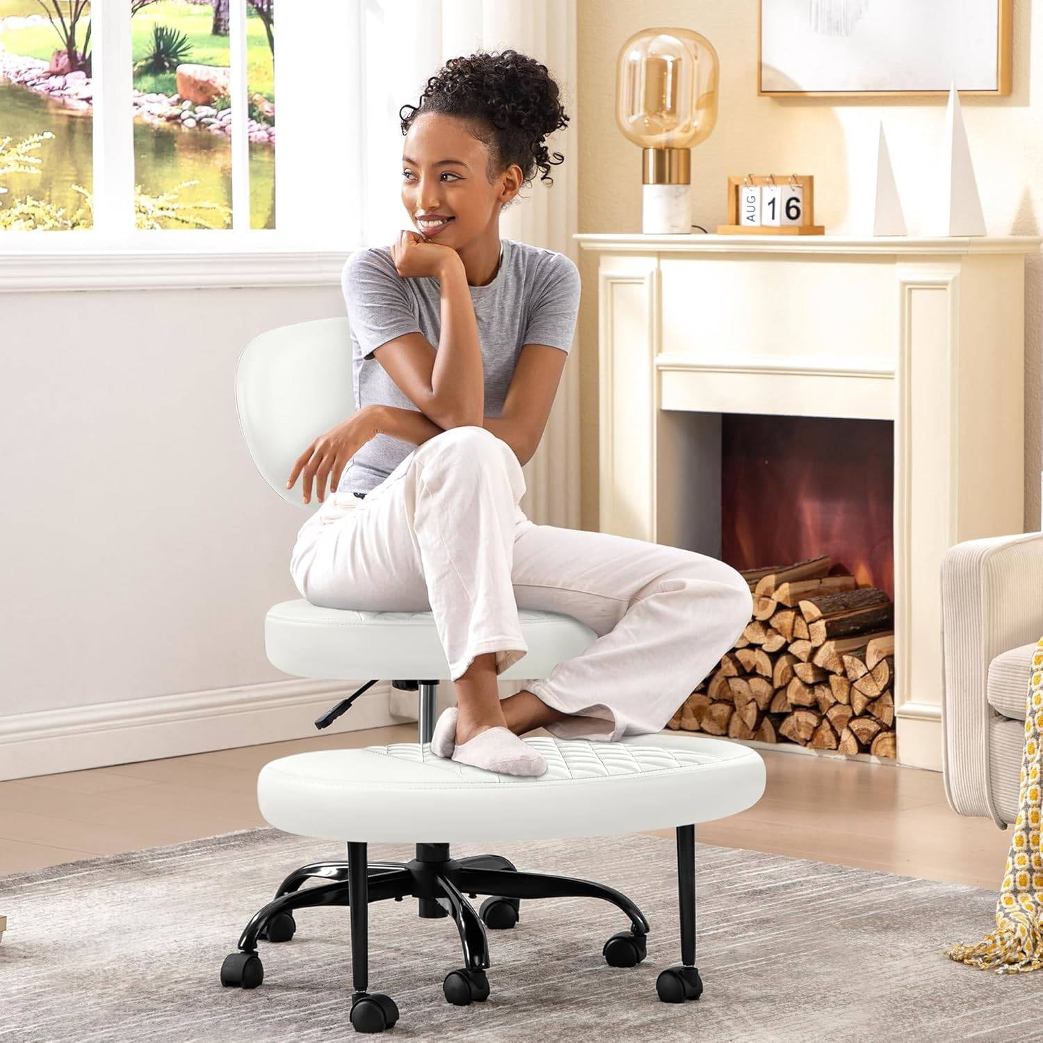 Ergonomic Cross-Legged Office Chair with Wheels - Adjustable Height for ...