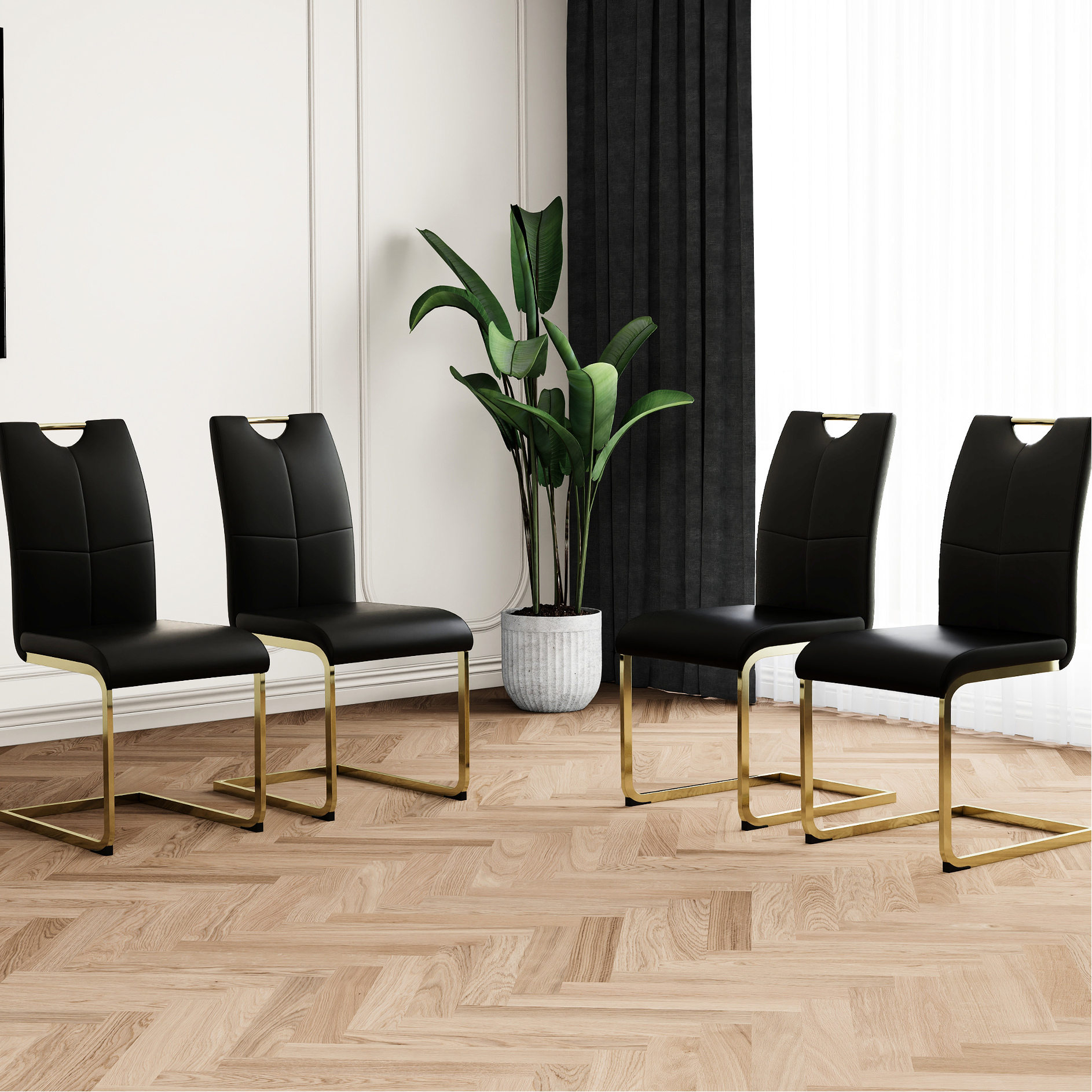 Ergonomic Dining Chairs With Waterproof Seat And Gold Metal Legs For ...