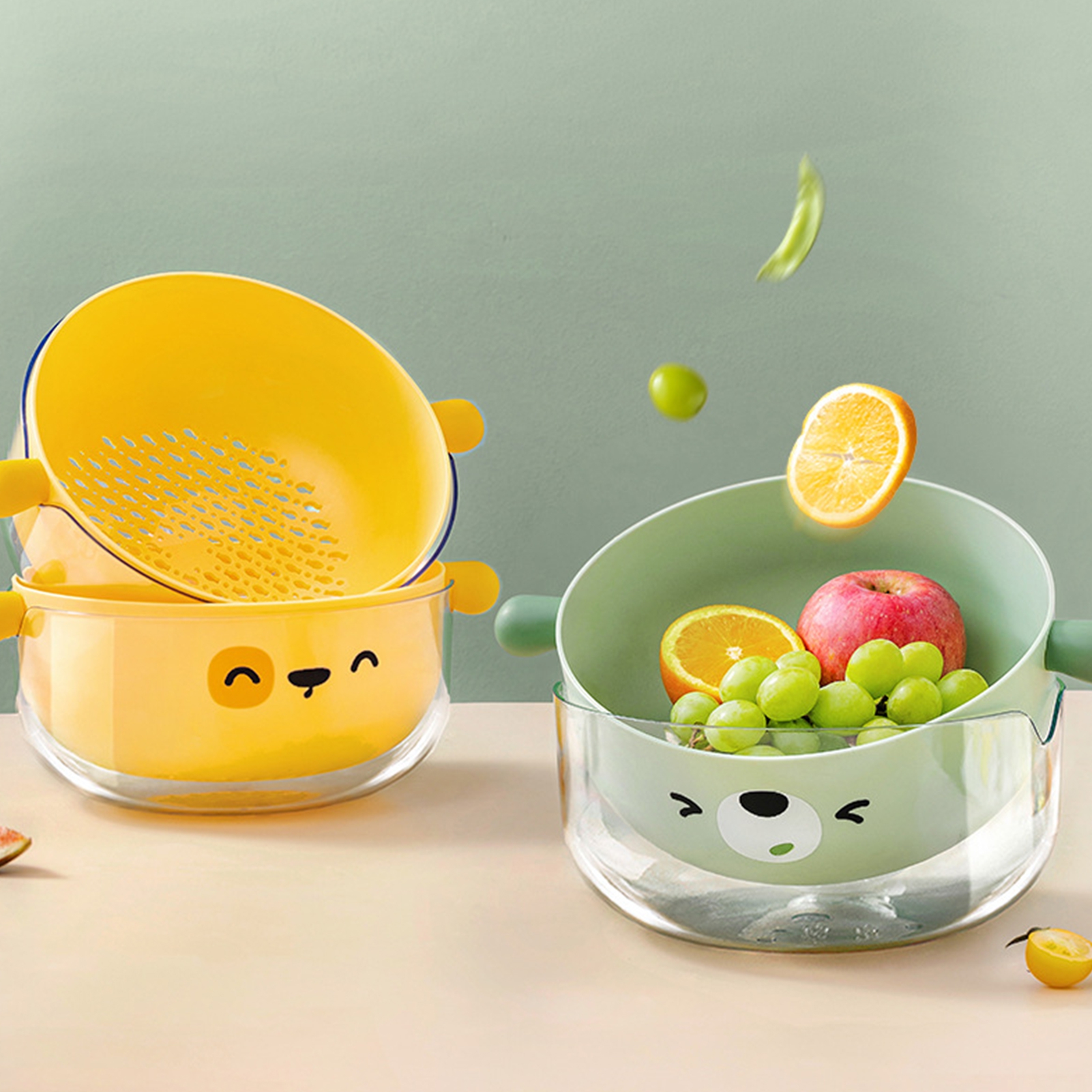 Ergonomic Double Layer Drain Basket with Detachable Design - Ideal for Fruit and Vegetable ...