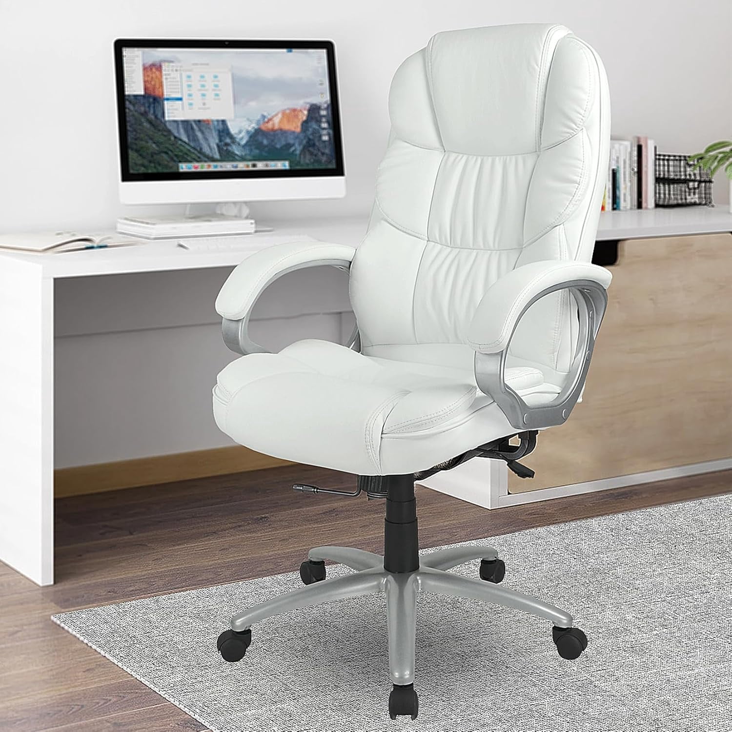 Ergonomic Executive Chair with Lumbar Support, Adjustable High Back PU ...