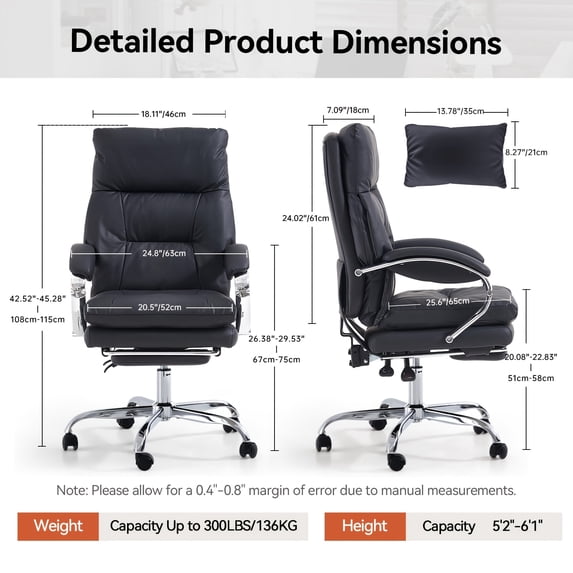 Ergonomic Executive Office Chair with Arms and Foot Rest | Reclining ...