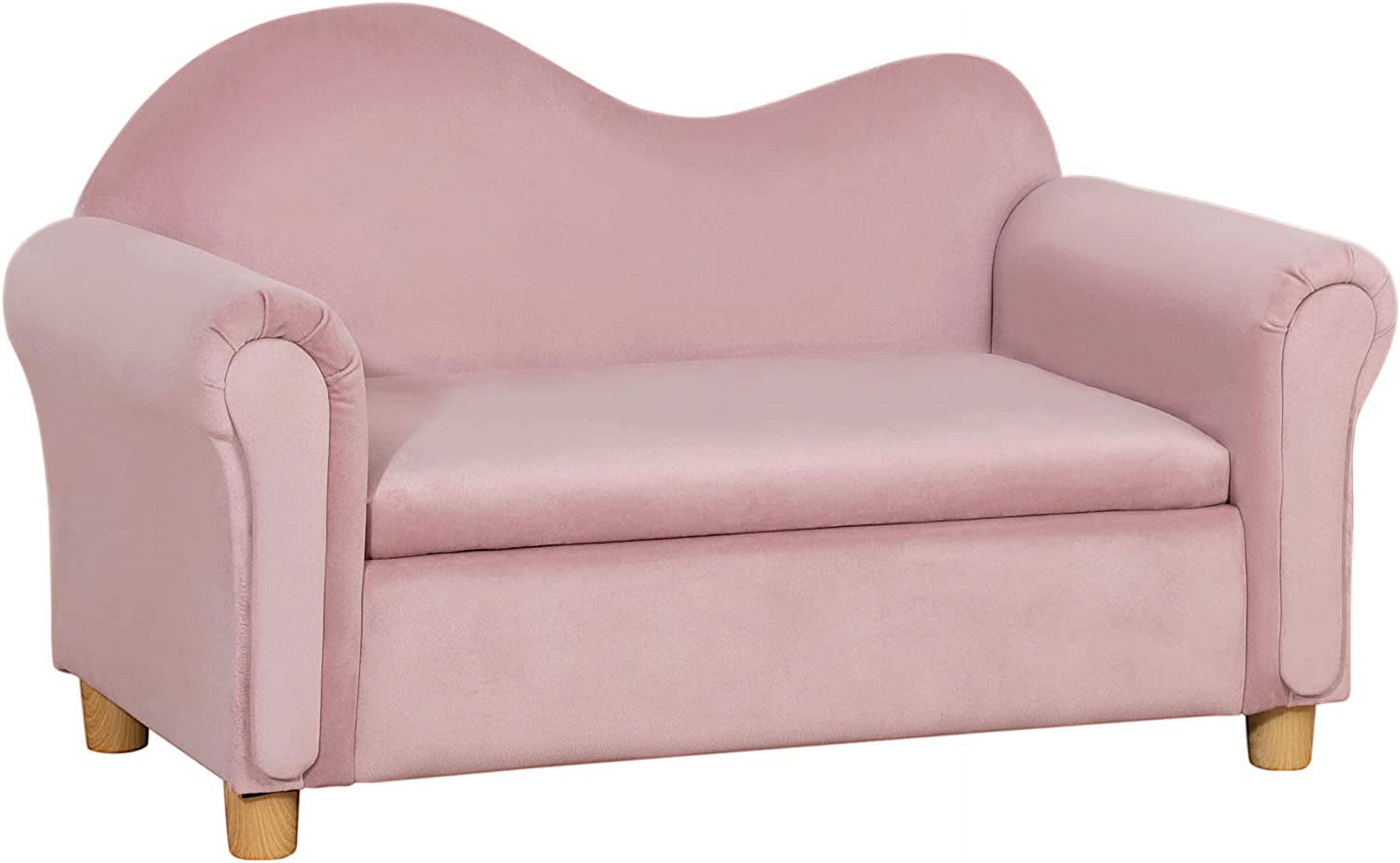 Ergonomic Foam Kids Sofa with Inner Toy Storage Chest, Velvet Kids ...