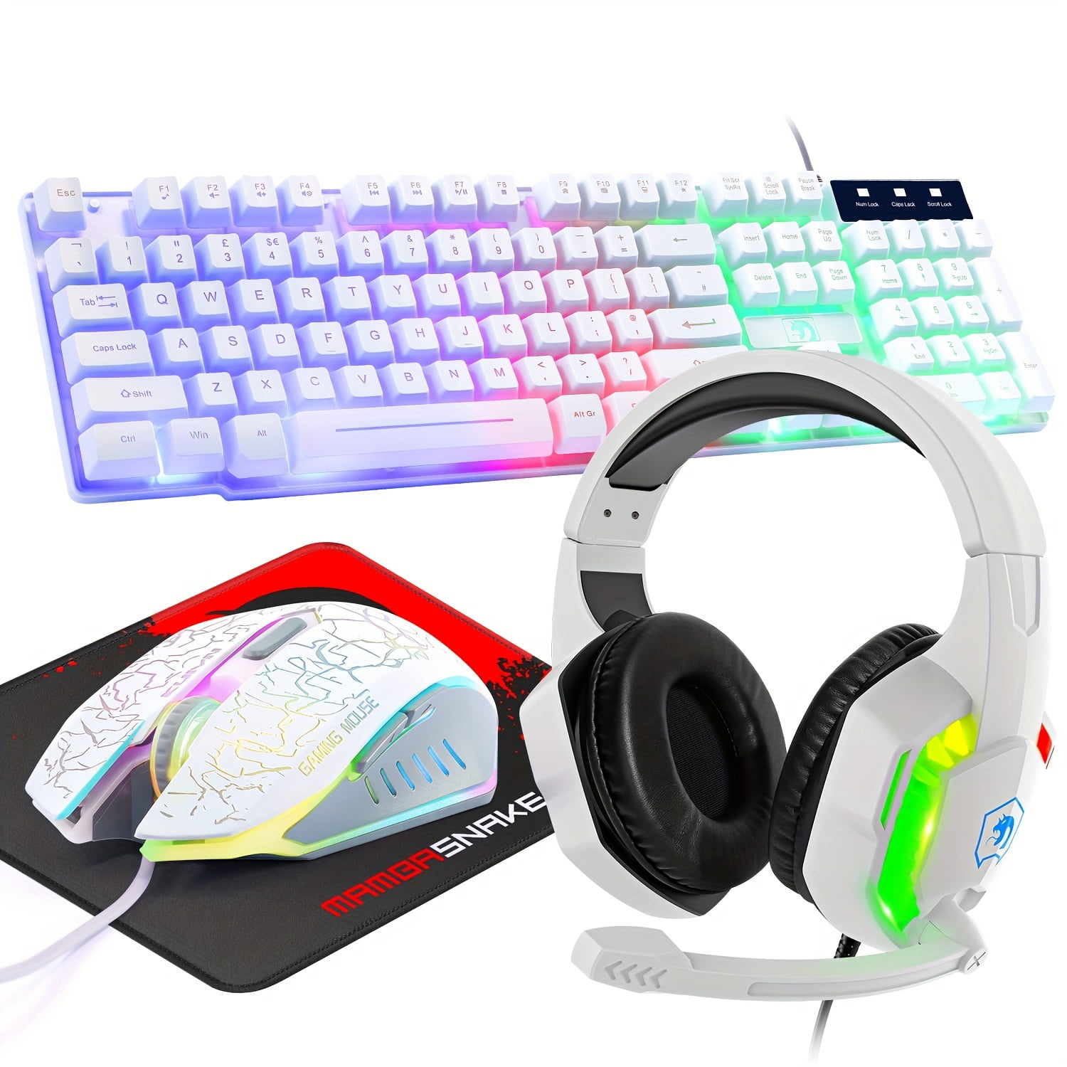 Ergonomic Gaming Bundle with Rainbow LED Backlit Keyboard, Precision ...