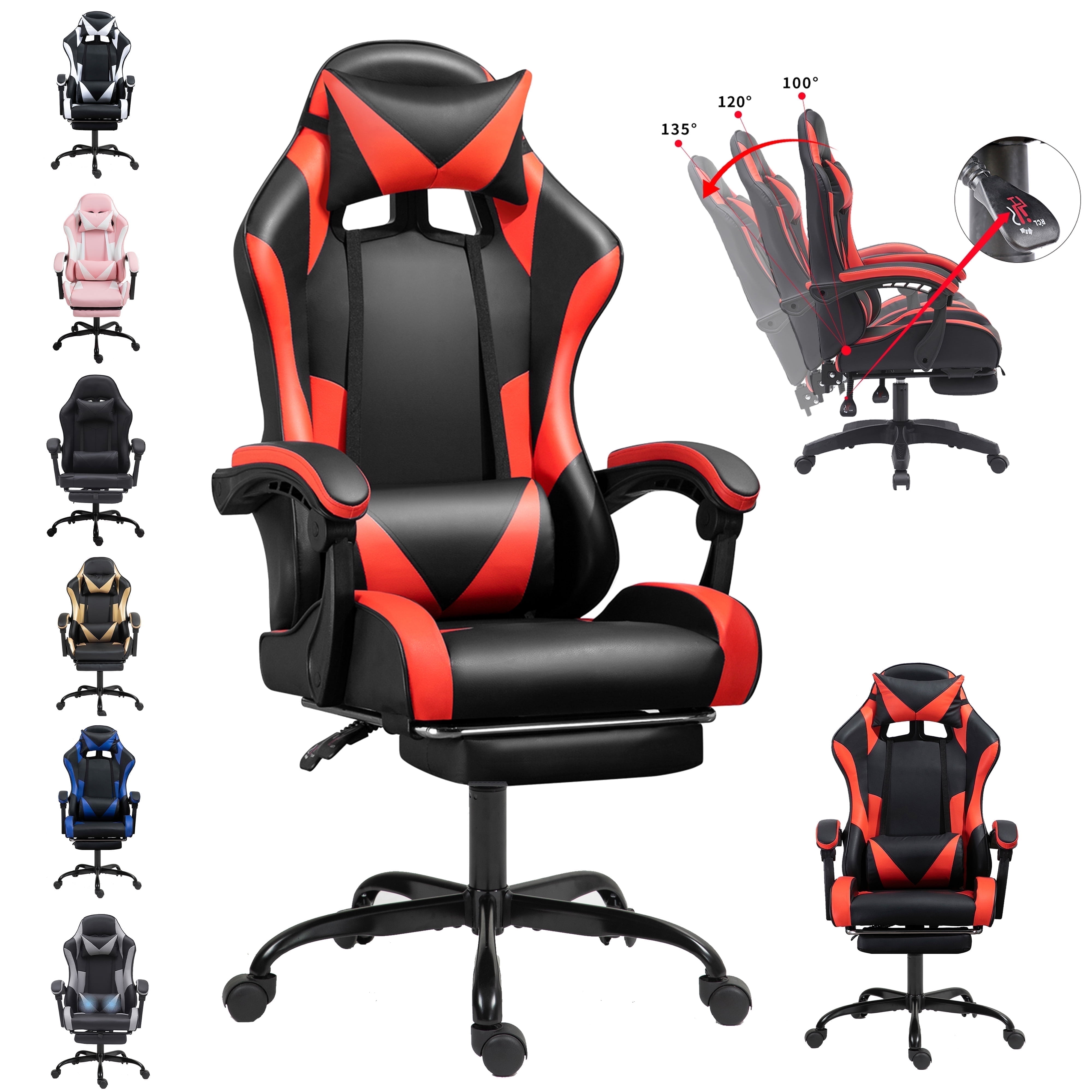 VIOLHEDO Gaming Chair with Lumbar Pillow Footrest PU Computer Racing ...