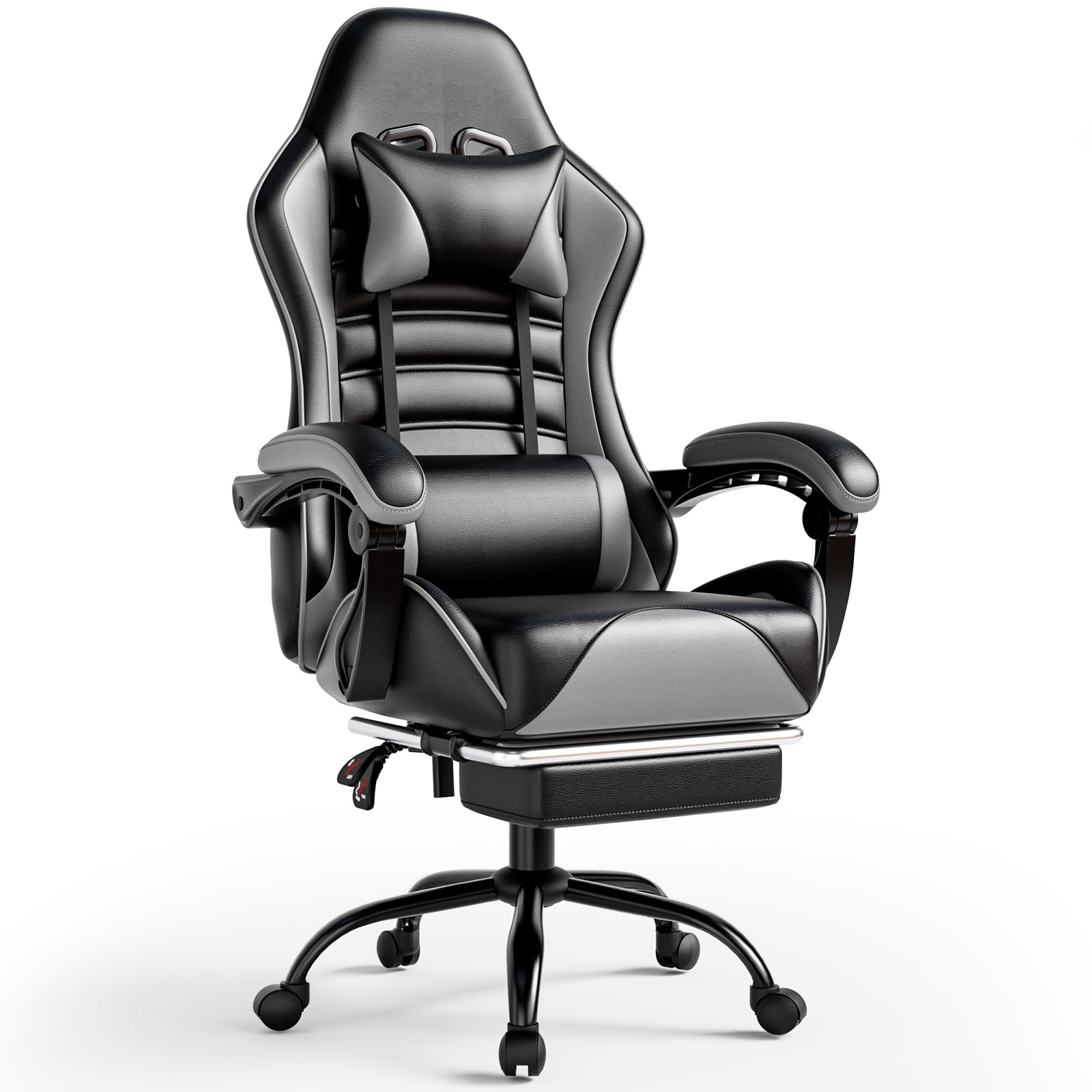 BSTYJQXH Gaming Chair with Footrest and Lumbar Support, PU Leather ...