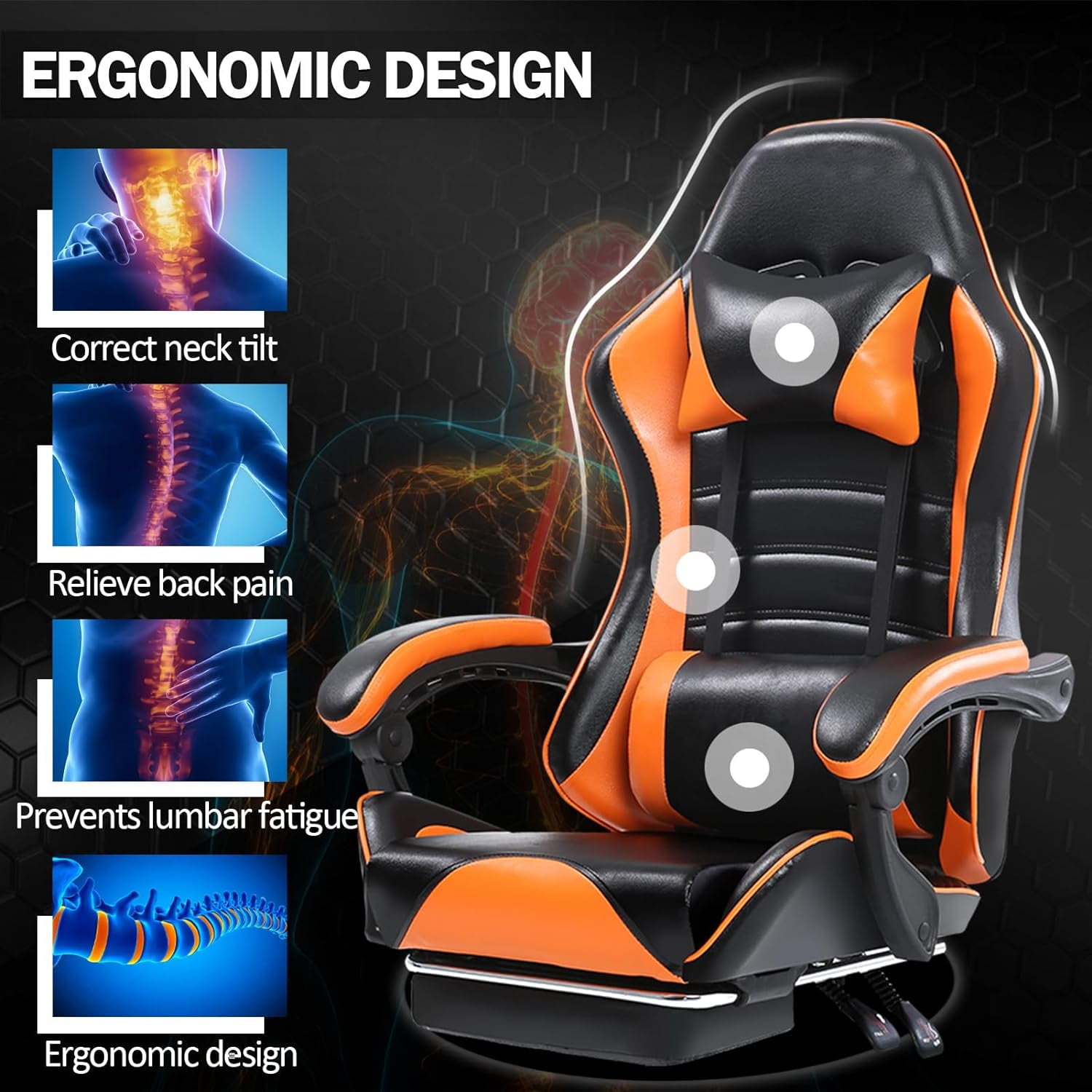 Electronic Gaming Chair, Ergonomic PU Leather Lounge Chair with ...