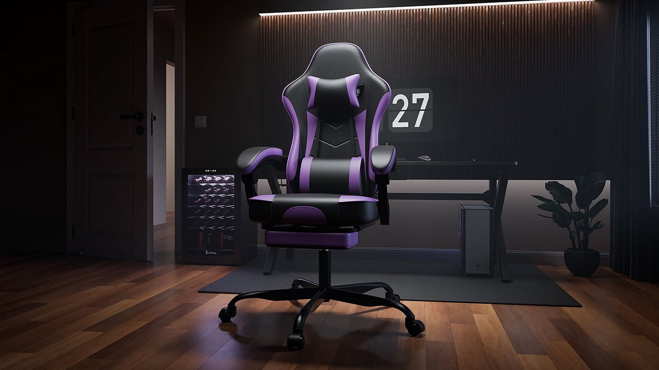 Ergonomic Gaming Chair with Footrest & Massage Lumbar Support ...