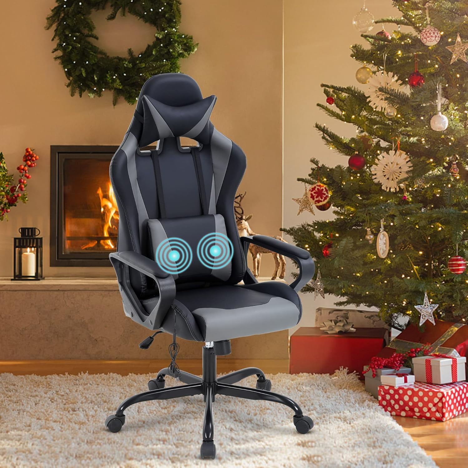 Ergonomic Gaming Chair, PU Leather Gaming Chair with Headrest, Racing ...