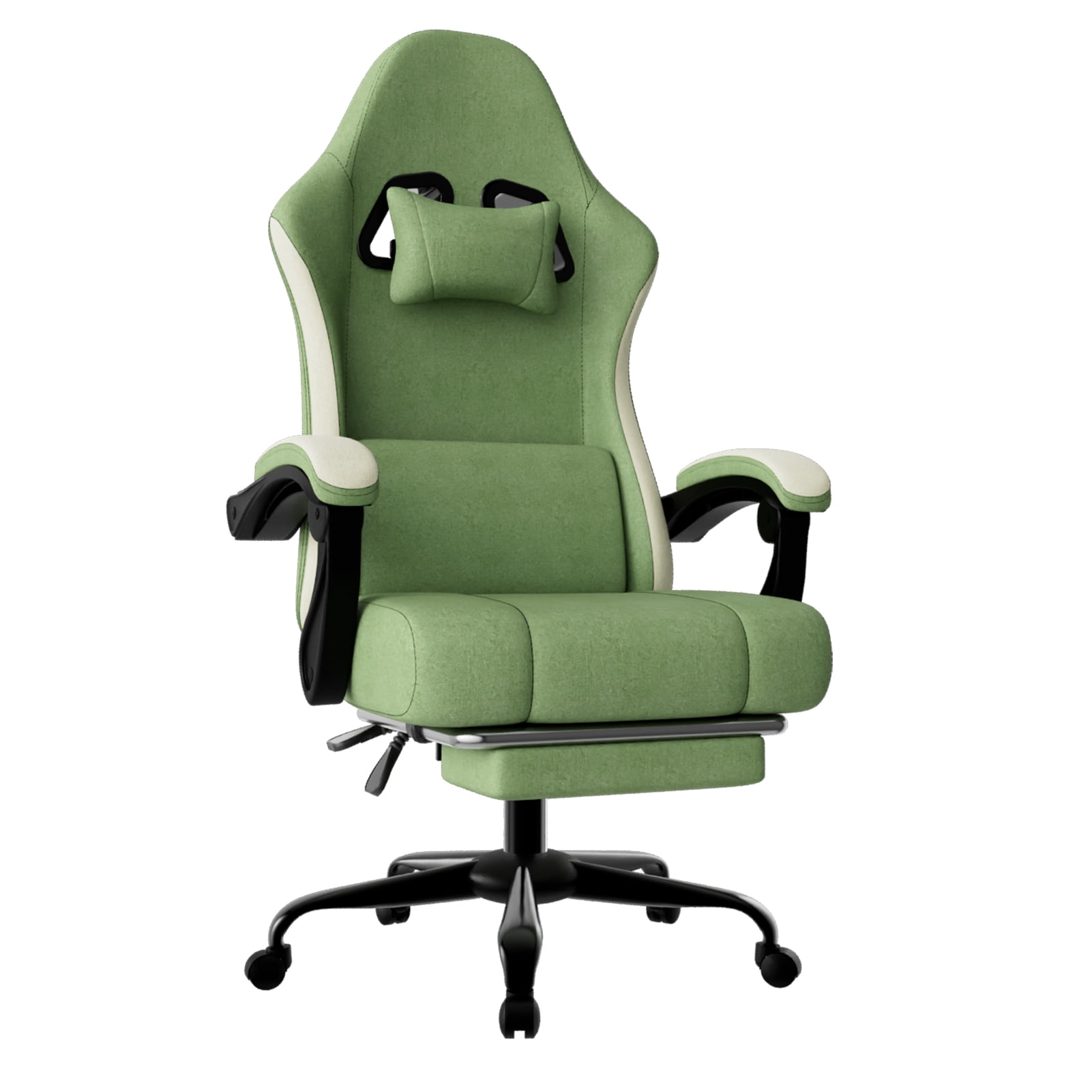 Ergonomic Gaming Chair w/ Spring Cushion, Breathable Fabric, Footrest ...