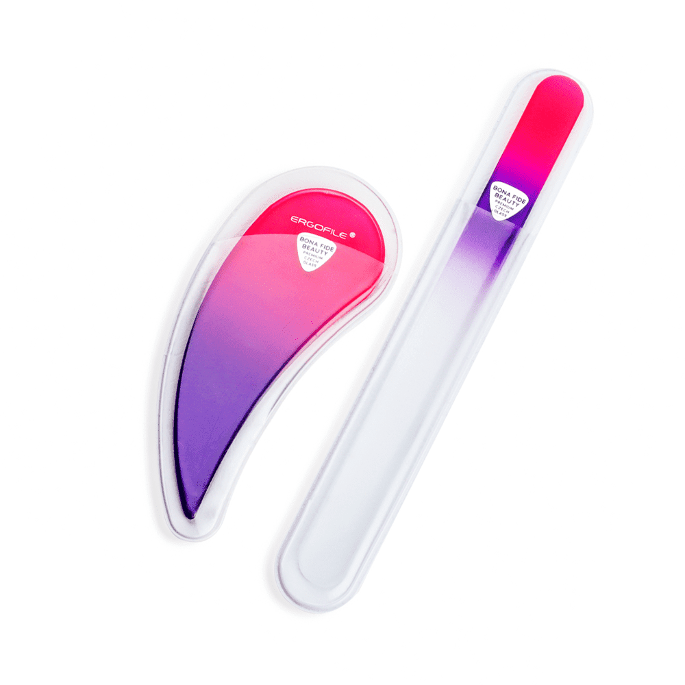 Bona Fide Beauty Glass Nail File Set, Pink and Violet Drop Ergonomic ...