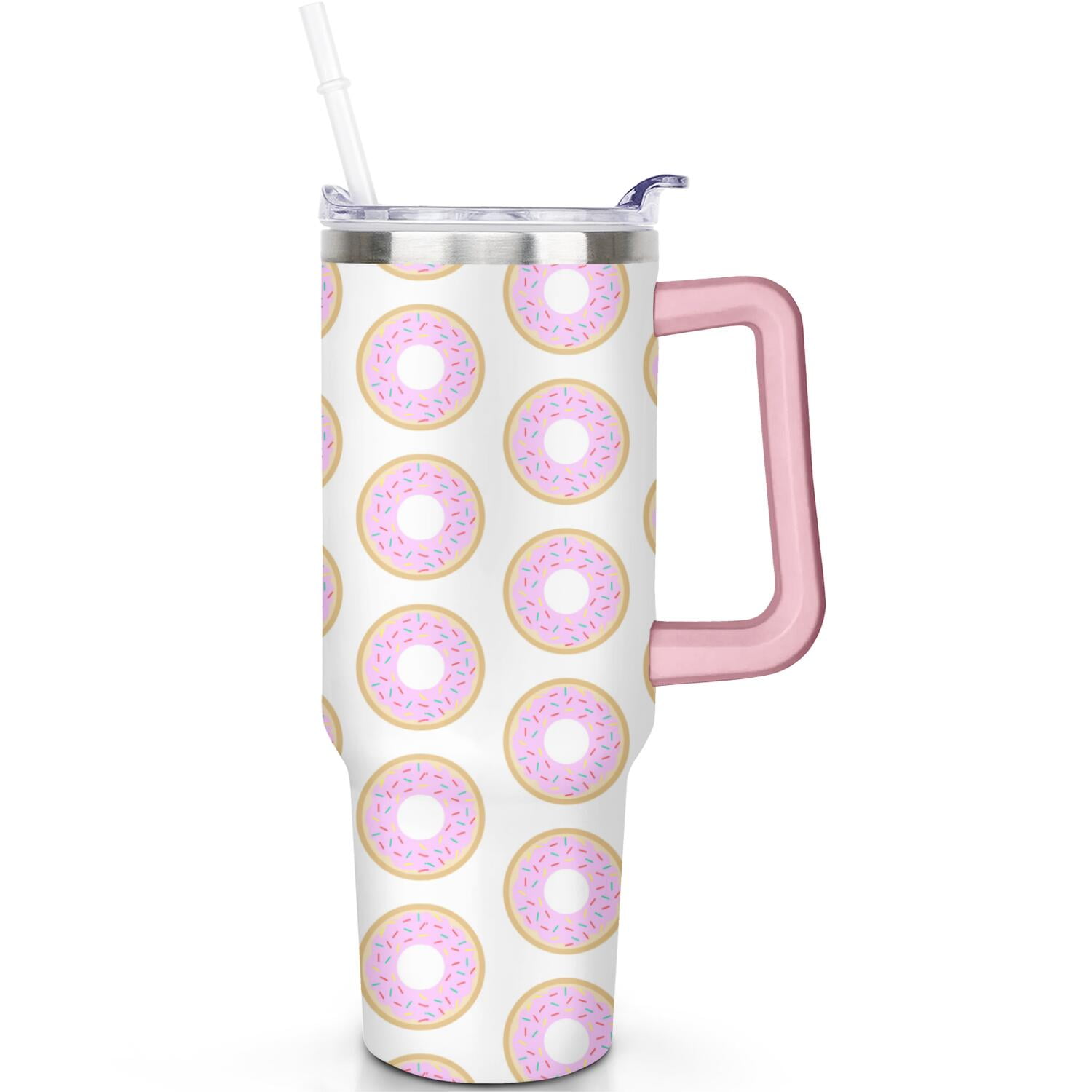 Ergonomic Handle 40oz Donuts Tumblers with Lids Straws Vacuum Insulated ...