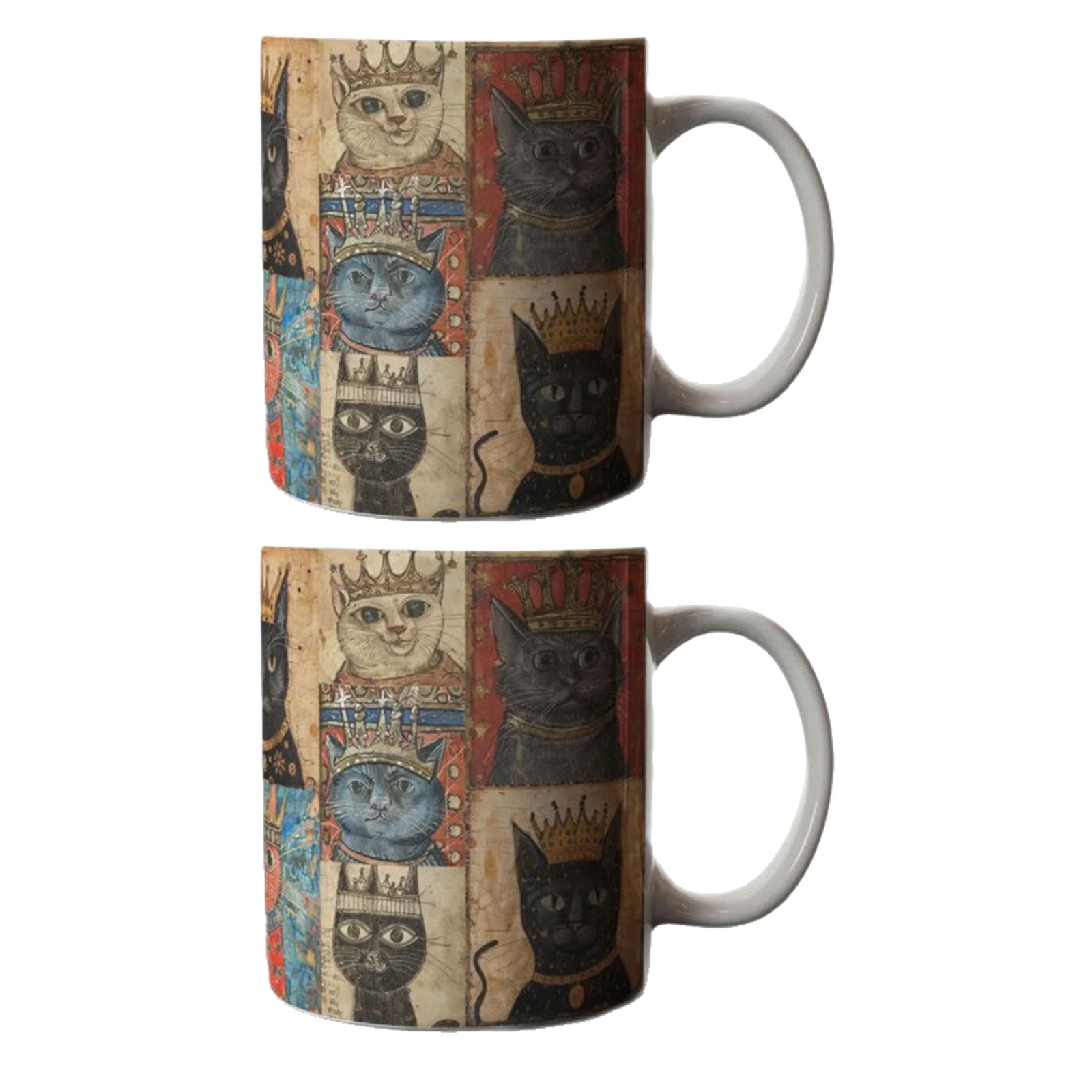 Ergonomic Handle Ceramic Coffee Mug with Medieval Cats Pattern Woman ...