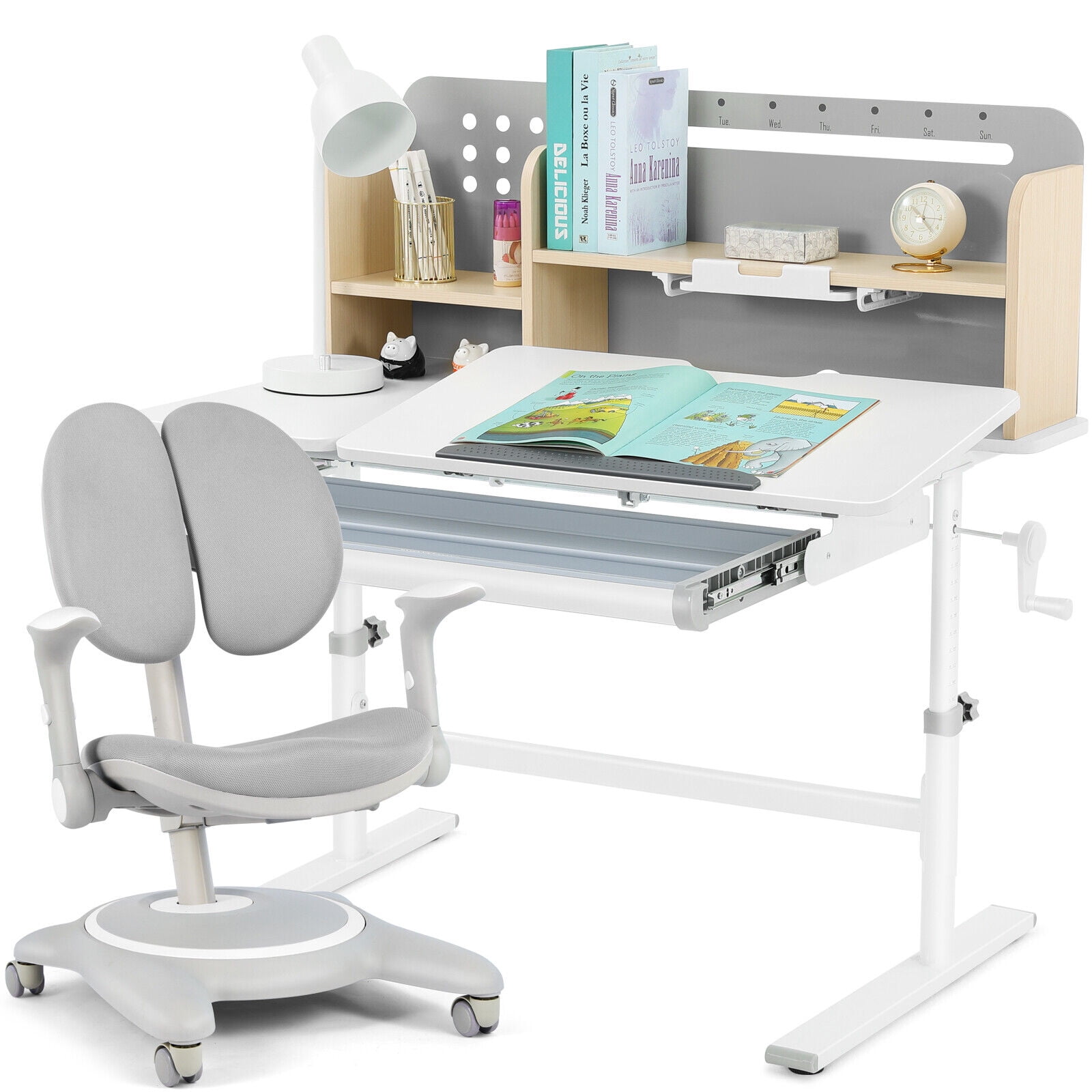 Ergonomic Height Adjustable Kids Study Desk and Chair Sets Children ...