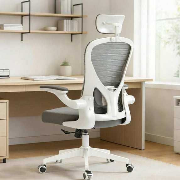 Ergonomic High Back Office Chair with Adjustable Lumbar Support Flip-Up ...