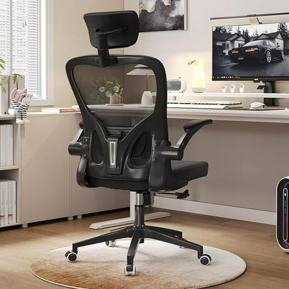 Ergonomic High Back Office Chair with Adjustable Lumbar Support Flip-Up ...