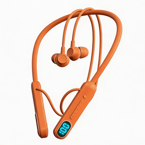 Ergonomic In-Ear Neck Earbuds, Orange Bluetooth 5.4 Headphones, TF Card ...