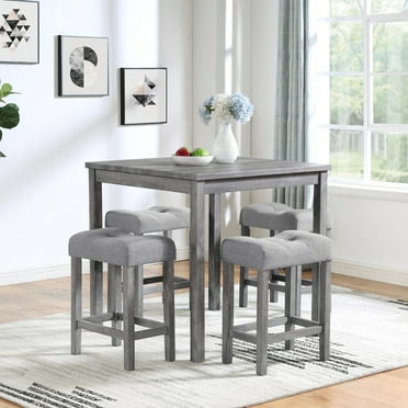 Signature Design by Ashley Wood Square Kitchen Table with Bar Stools (Set of 5), Bridson Counter ...