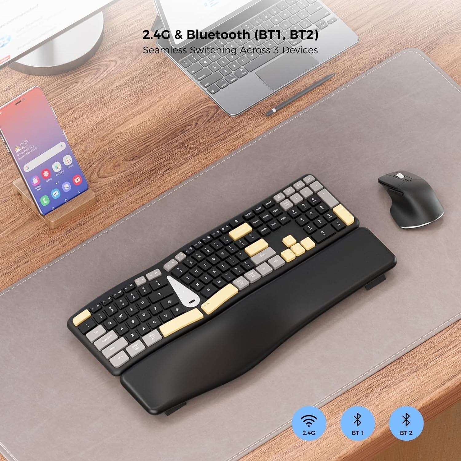 Ergonomic Keyboard Mouse Wireless Combo, Full Size Bluetooth Split ...