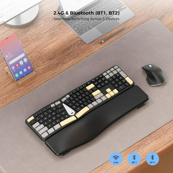Ergonomic Keyboard Mouse Wireless Combo, Full Size Bluetooth Split ...
