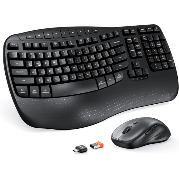 Ergonomic Keyboard and Mouse Wireless Combo, Wave Keys Natural Typing ...