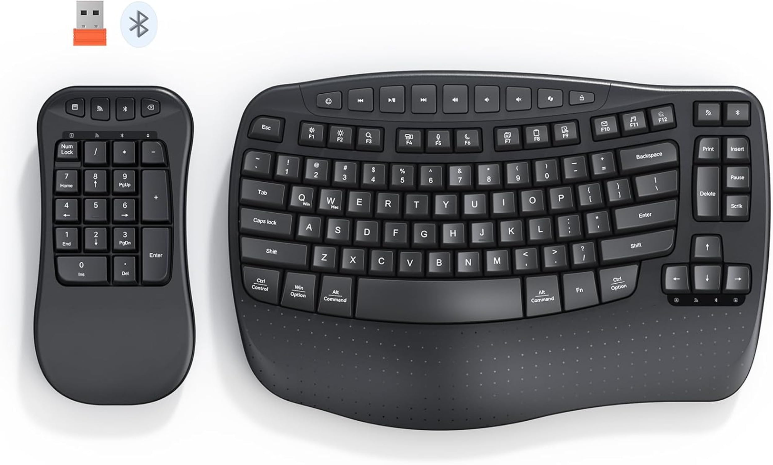 Ergonomic Keyboard Wireless with Separate Numeric Keypad, Wave Flexible ...