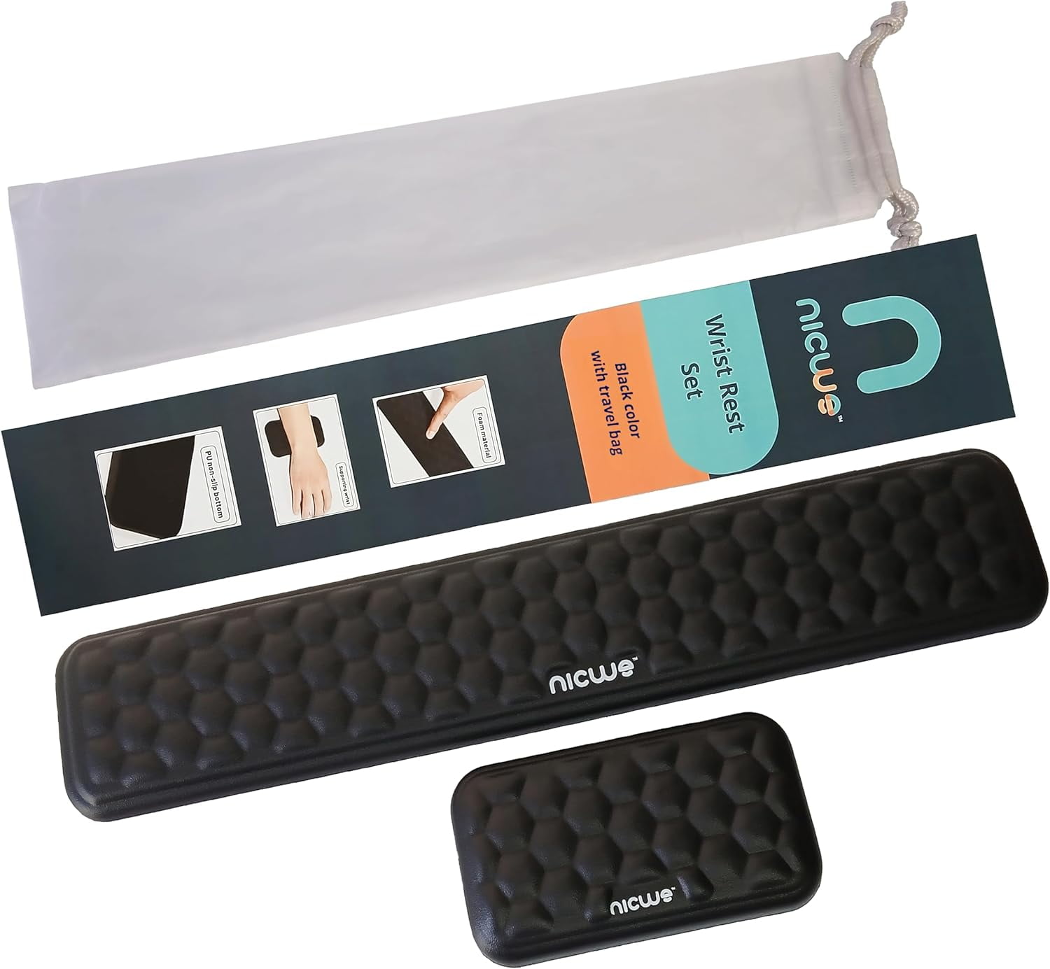 Ergonomic Keyboard Wrist pad Black with Memory Foam - Mouse Wrist Rest ...