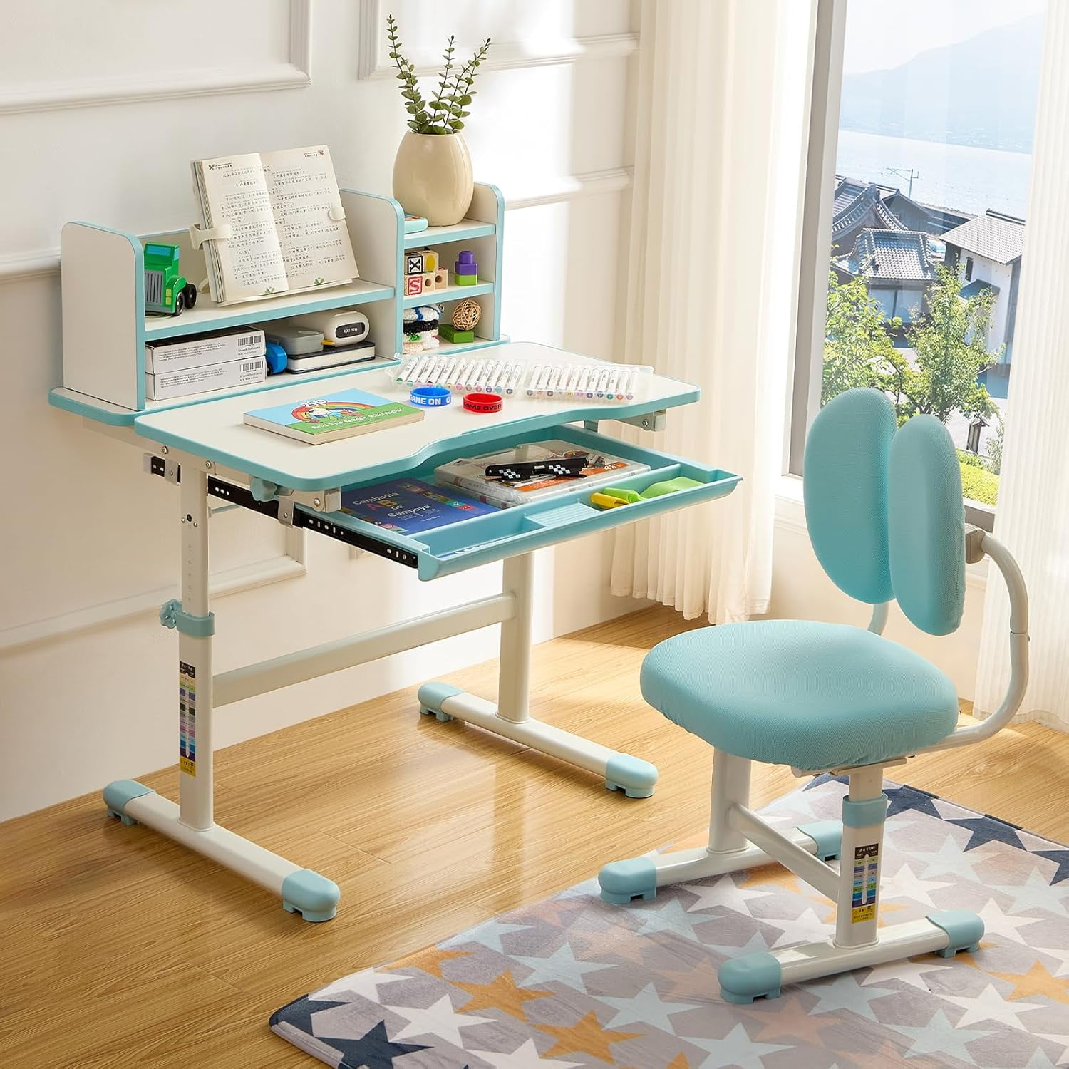 Ergonomic Kid's Study Desk and Chair Set, Height Adjustable Kid's Study ...