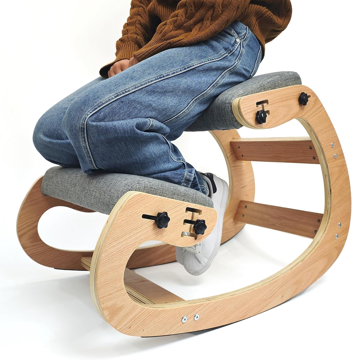 Ergonomic Kneeling Chair with Wooden Frame - Adjustable Height Office ...