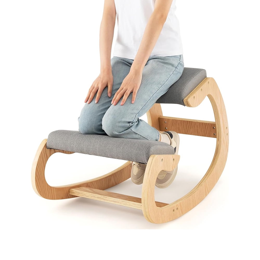 Ergonomic Kneeling Chair, Wooden Rocking Knee Chair with Comfortable ...