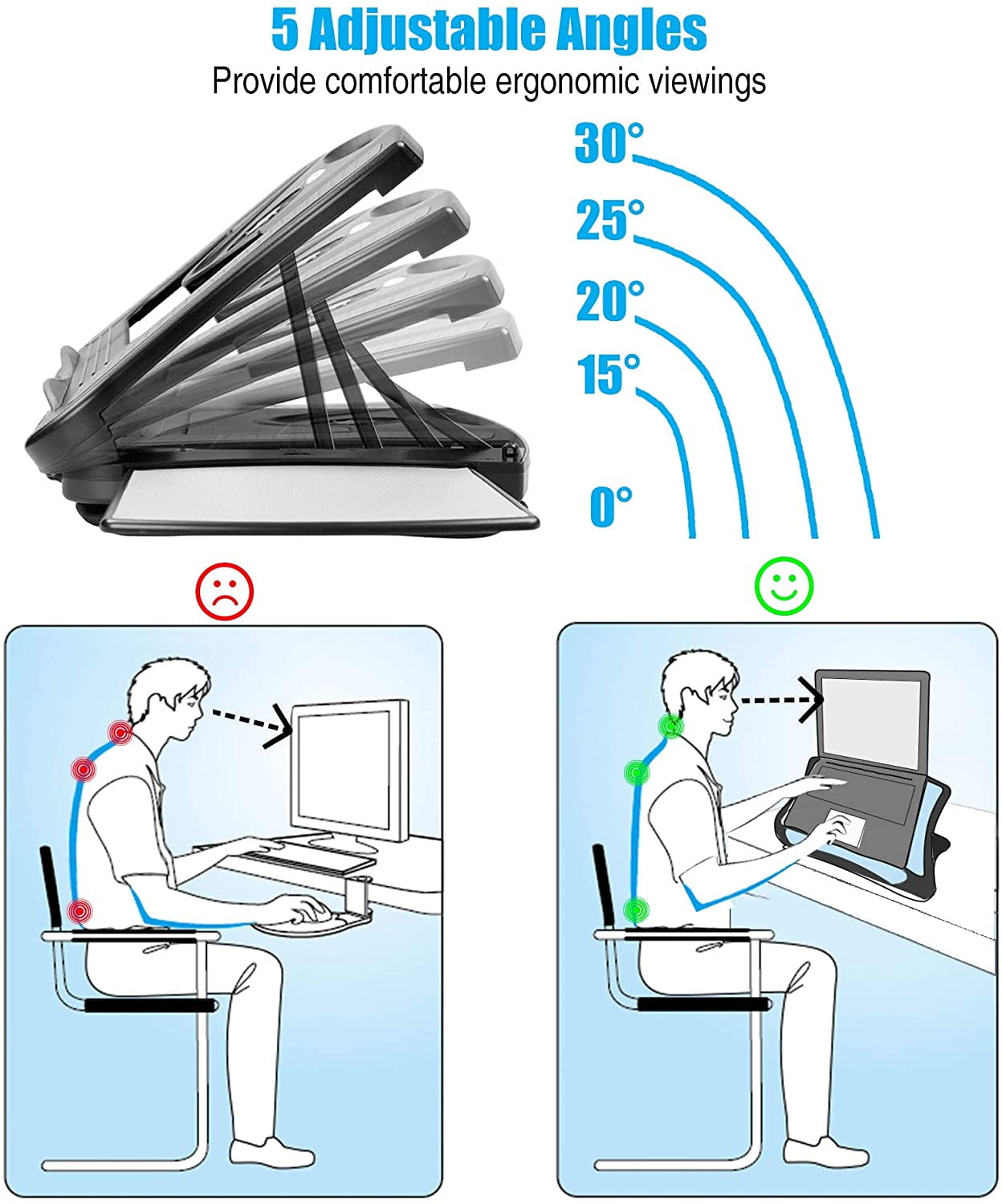 Ergonomic Laptop Lap Pad with Cooling Fan & Detachable Mouse Pad ...