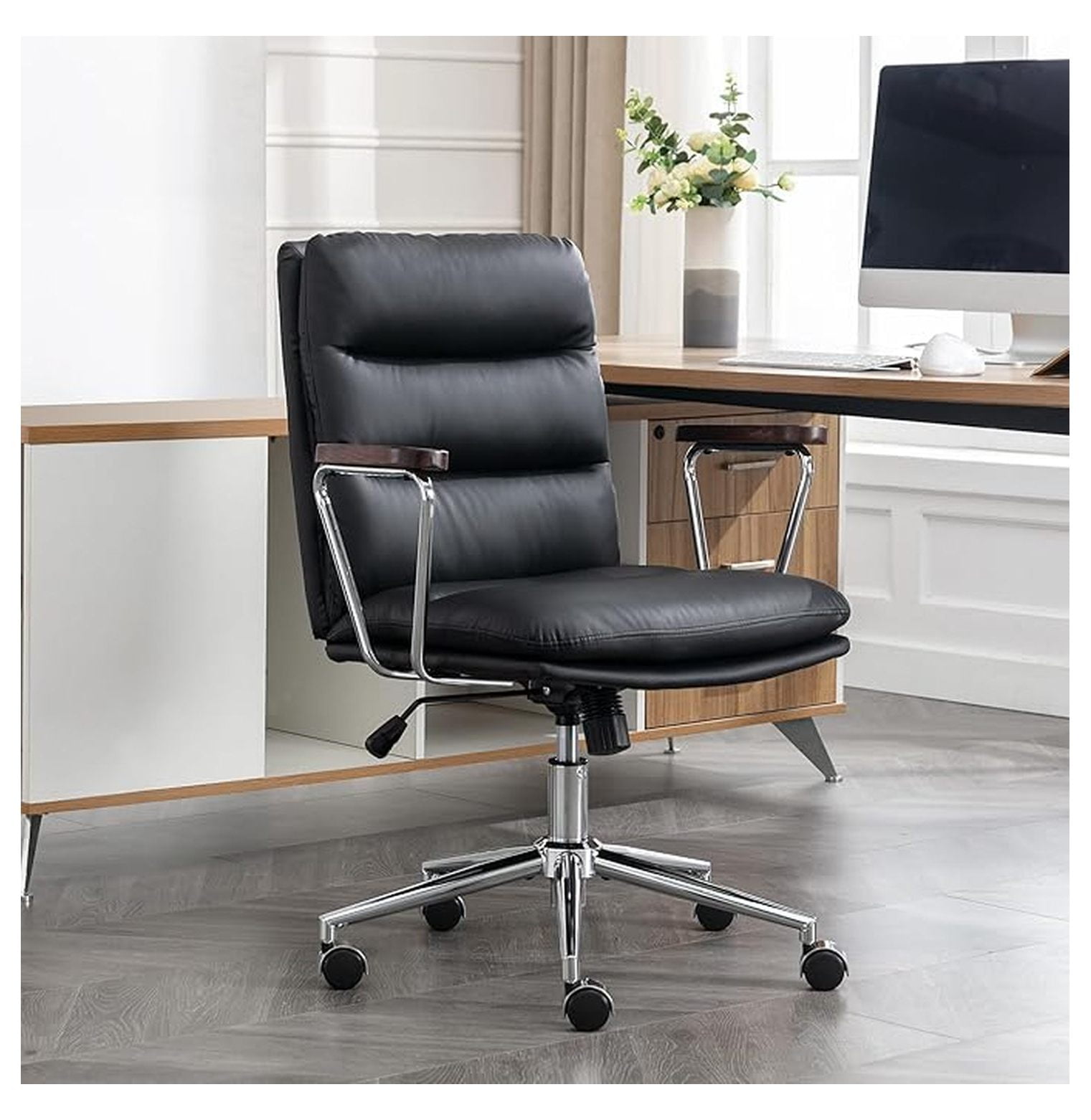 Ergonomic Leather Office Chair – Modern Swivel Desk Chair with ...