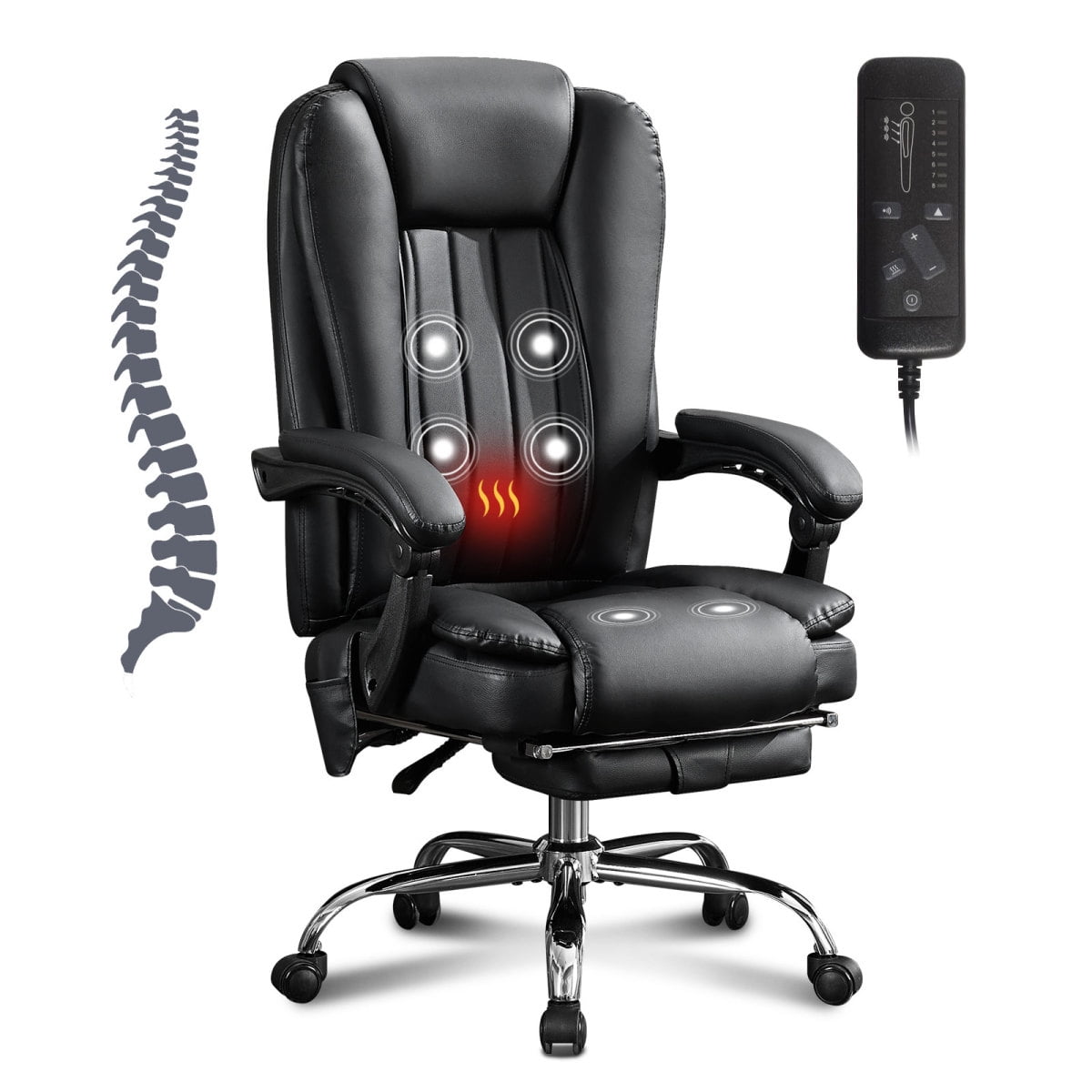 Ergonomic Massage Office Chair with Heat, 6 Vibration Points, Foot Rest ...