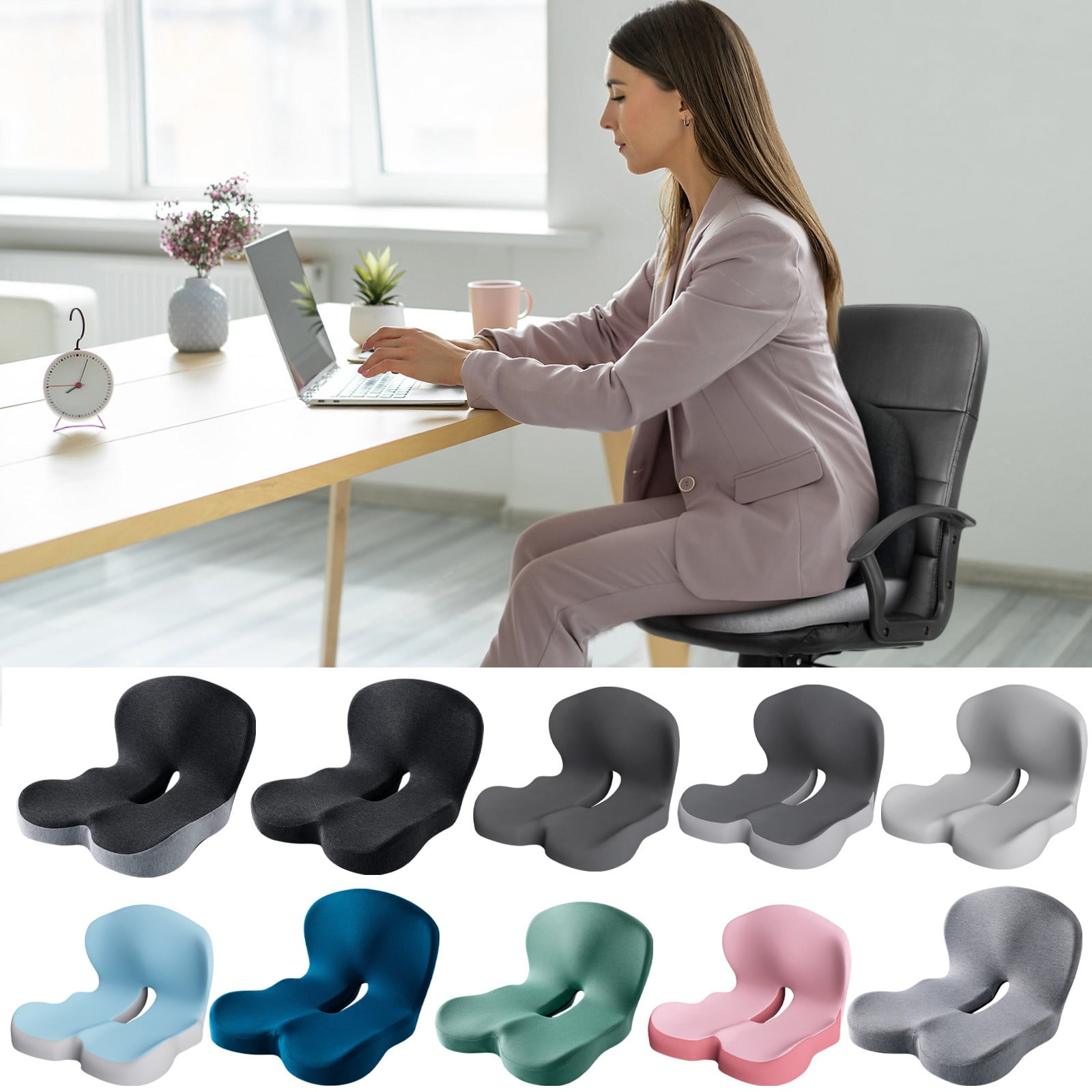 Ergonomic Memory Foam Seat Cushion for Office Chair, Car, and Home Use Relieve Back, Sciatica ...