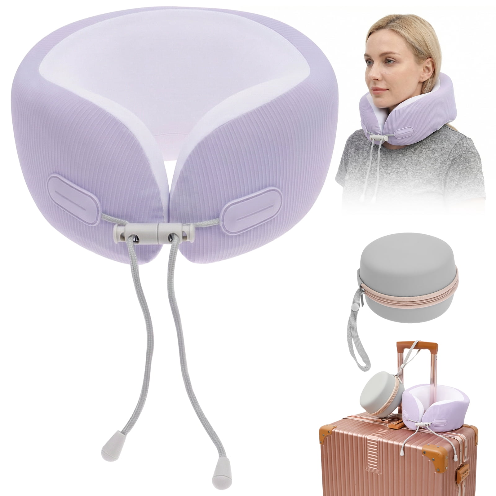 Ergonomic Memory Foam Travel Neck Pillow with Washable Cooling Ice Silk ...