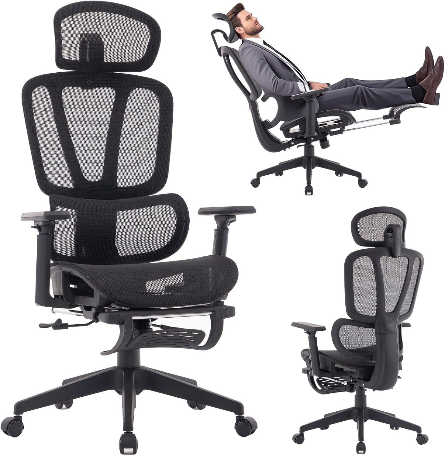 Ergonomic Mesh Office Chair, Adjustable Lumbar High Back Desk Chair ...