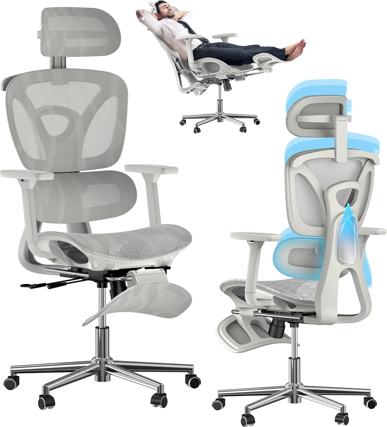 Ergonomic Mesh Office Chair with Foot Rest, Big and Tall Computer Chair ...