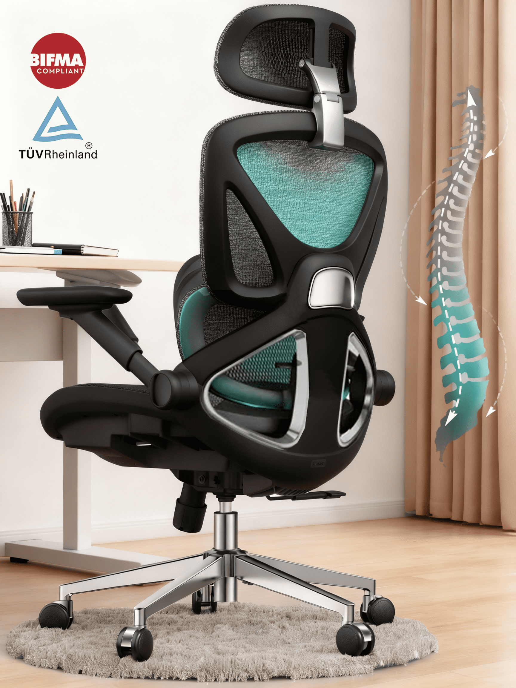 Ergonomic Mesh Office Chair with Adjustable Lumbar Support, Flip-Up ...