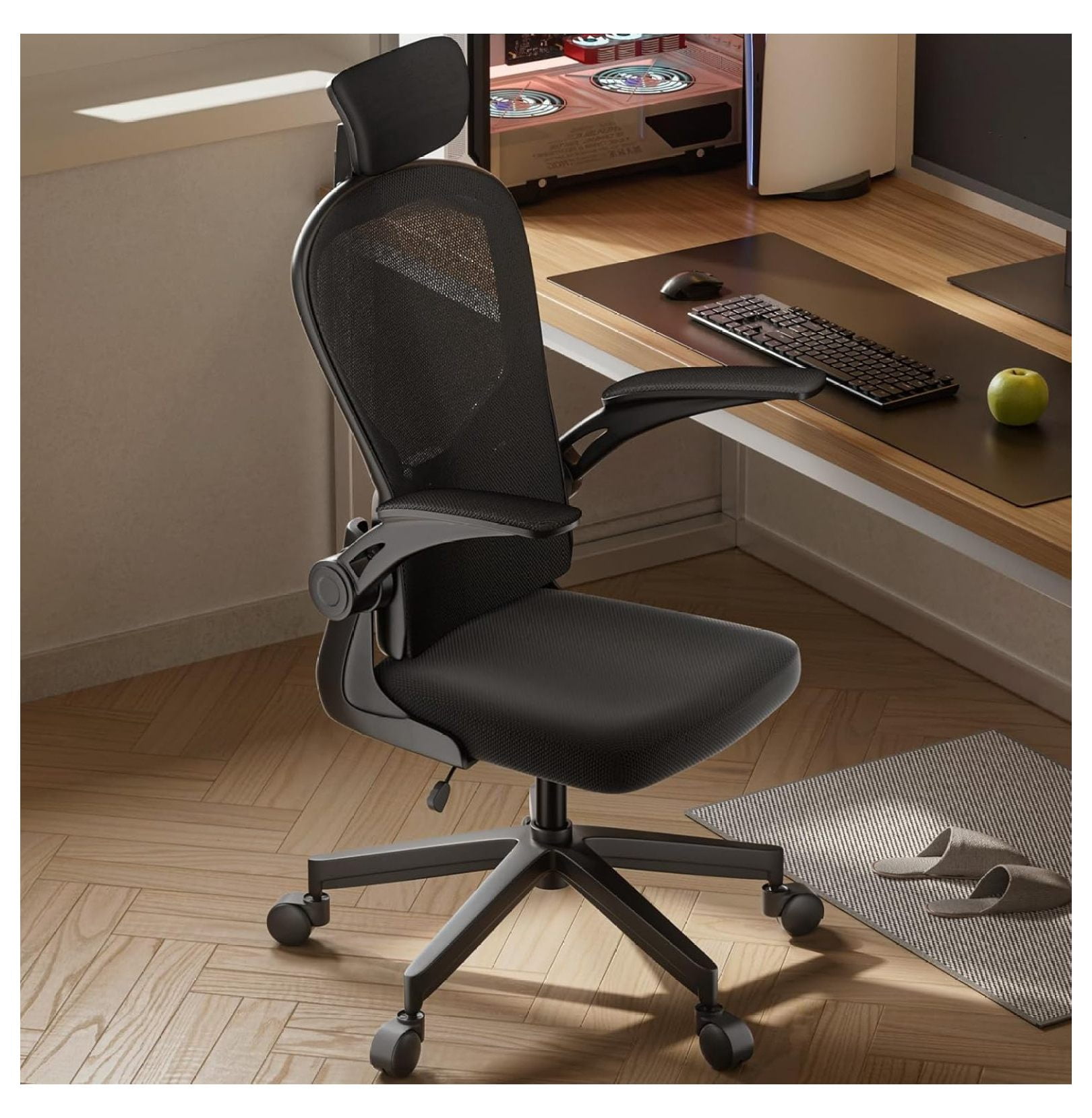 Ergonomic Mesh Office Chair with Headrest Mesh Office Computer Desk ...