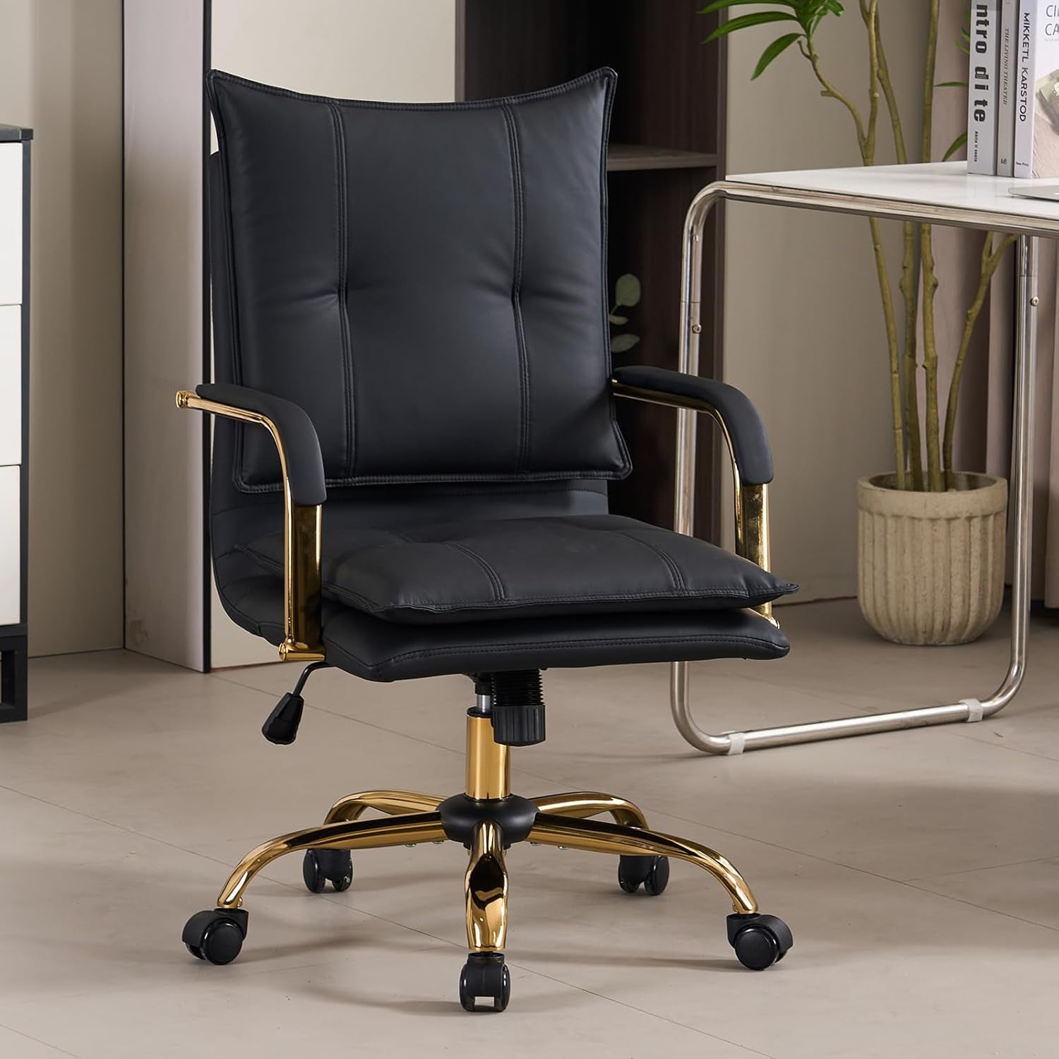 Ergonomic Mid-Back Leather Office Chair, Modern Upholstered Executive ...