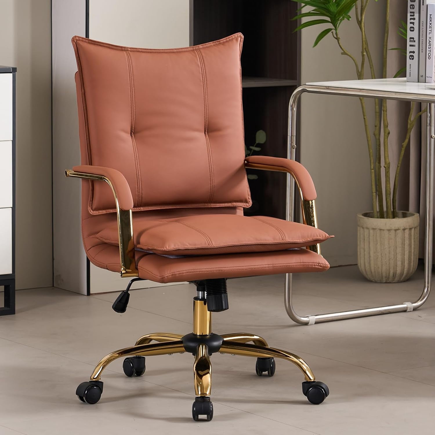 Ergonomic Mid-Back Leather Office Chair, Modern Upholstered Executive ...