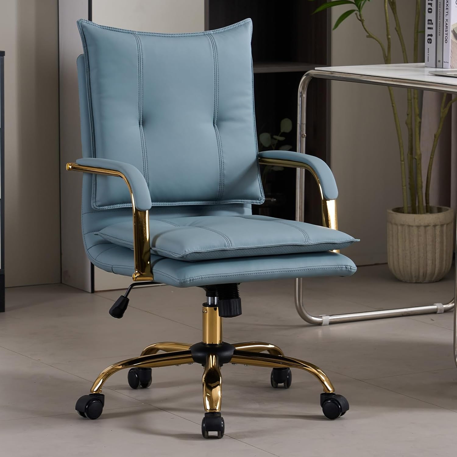 Ergonomic Mid-Back Leather Office Chair, Modern Upholstered Executive ...