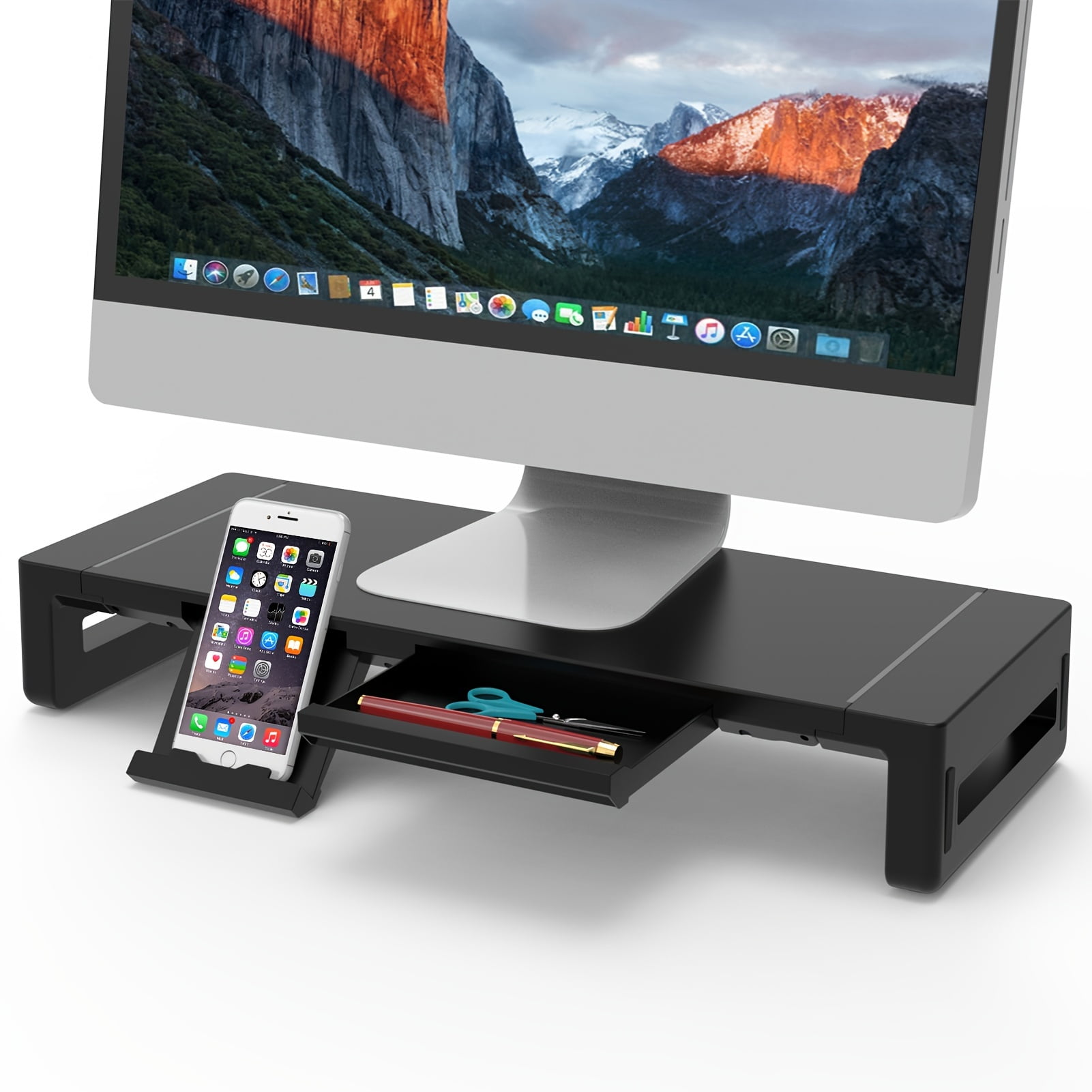 Ergonomic Monitor Riser With Drawer & Phone Stand - Adjustable Desktop ...
