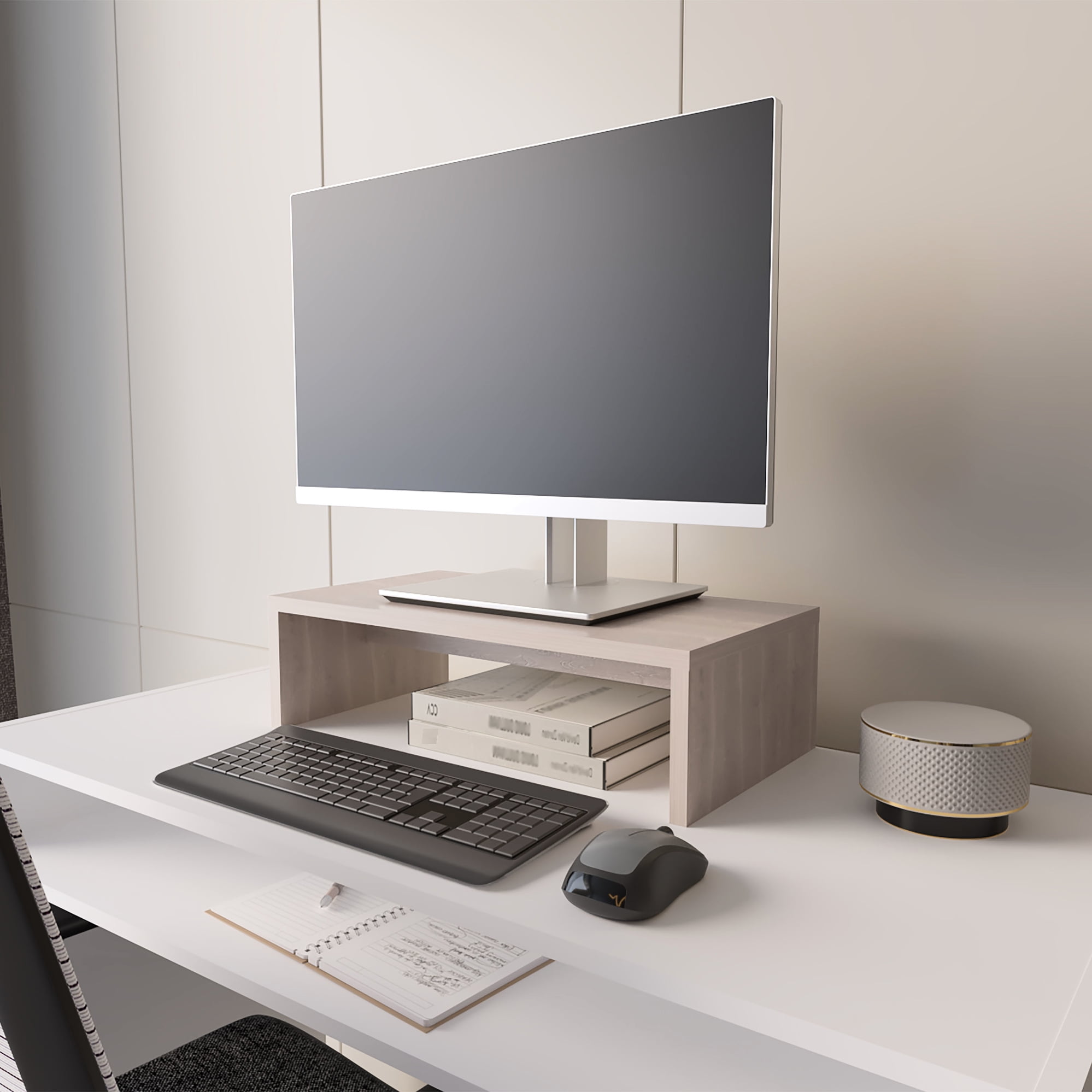 Ergonomic Monitor Stand In White Oak, 19.0"w X 10.2"d 5.4"h, Reduces ...