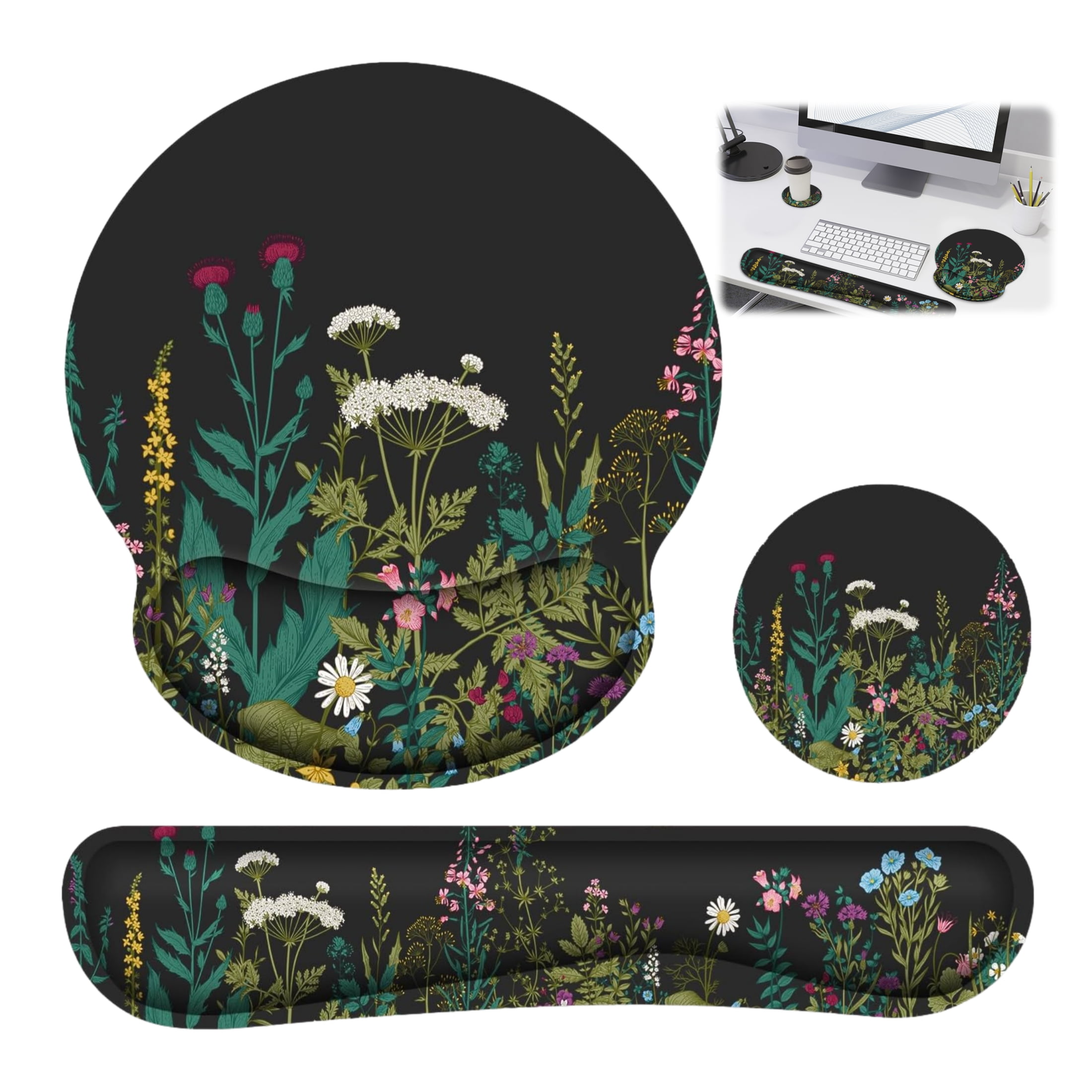 Ergonomic Mouse Pad with Keyboard Wrist Rest Set, Memory Foam Support ...