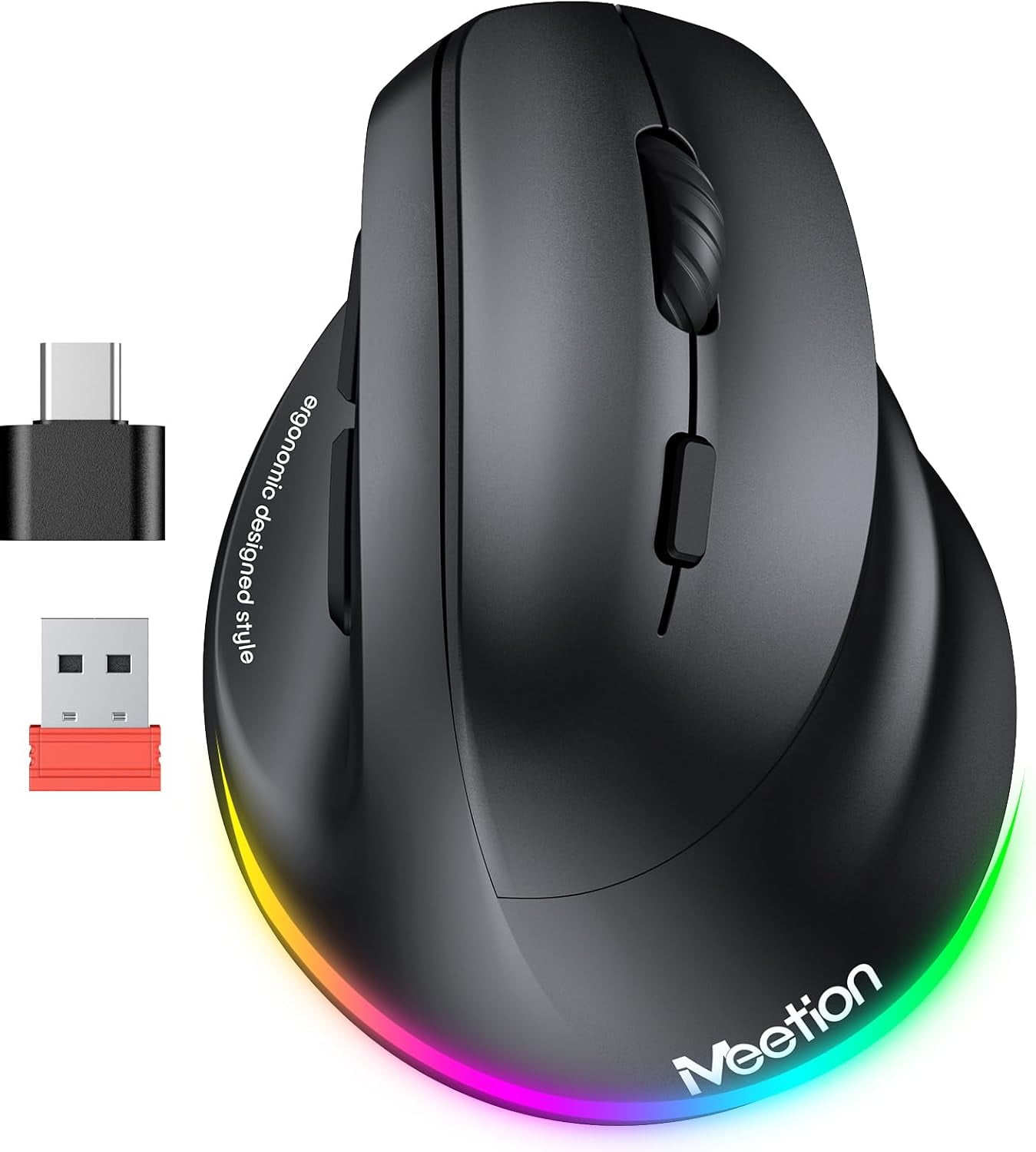 Ergonomic Wireless Vertical RGB Backlit Rechargeable Mice for Bluetooth ...