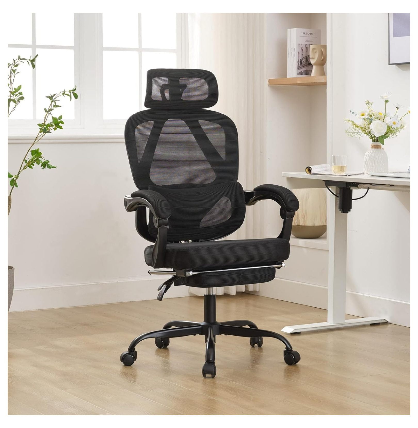 Ergonomic Office Chair with Footrest,Mesh Home Office Desk Chair with ...