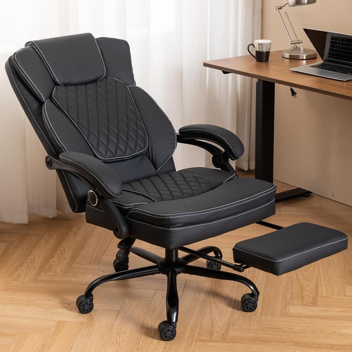 Ergonomic Office Chair with Footrest, Reclining Desk Chair with Leg ...