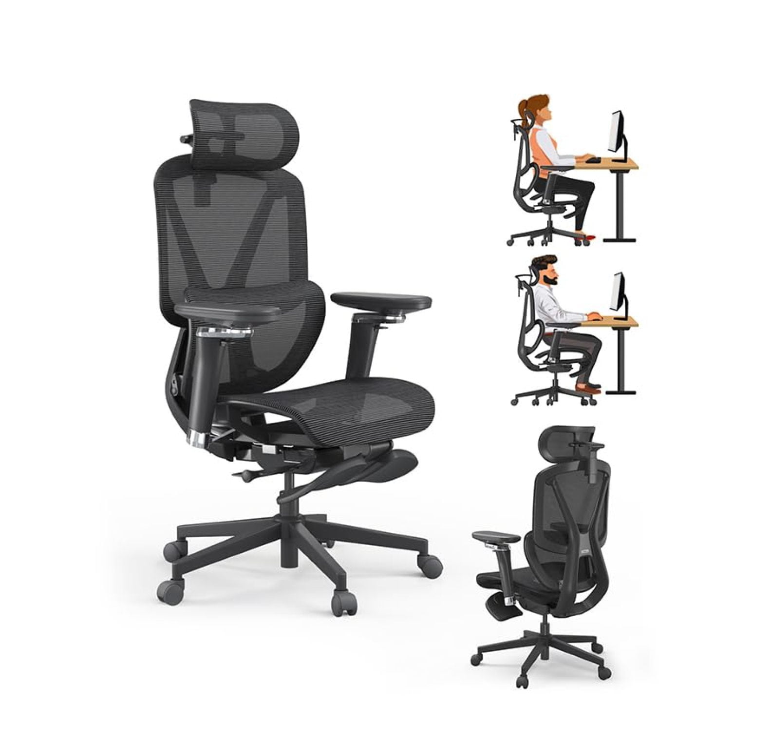 Ergonomic Office Chair High Back with Footrest - 3D Headrest, Adaptive ...