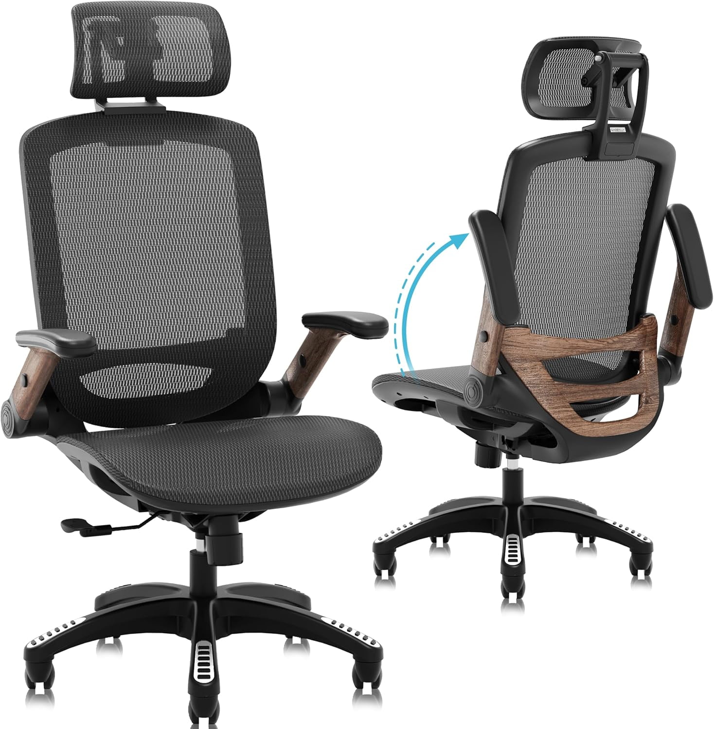 Ergonomic Office Chair, High Back Home Desk Chair with Headrest, Flip ...