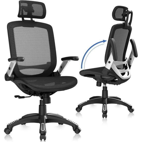 Ergonomic Office Chair, High Back Home Desk Chair with Headrest, Flip ...